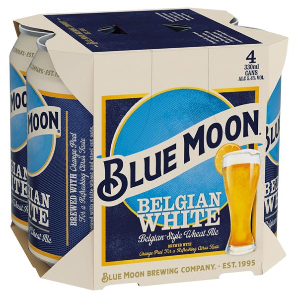 Blue Moon Belgian White (4 x 330ml Can) - Castle Off-Licence