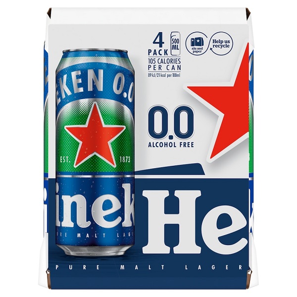 Heineken 0.0 Non-Alcoholic (4 x 500ml can) - Castle Off-Licence